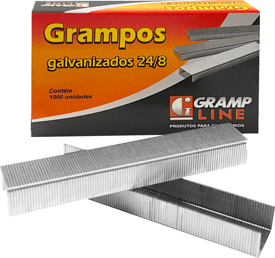 Grampo Galvanizado 24/8 Para Grampeador - Caixa C/ 1000 Unidades ...